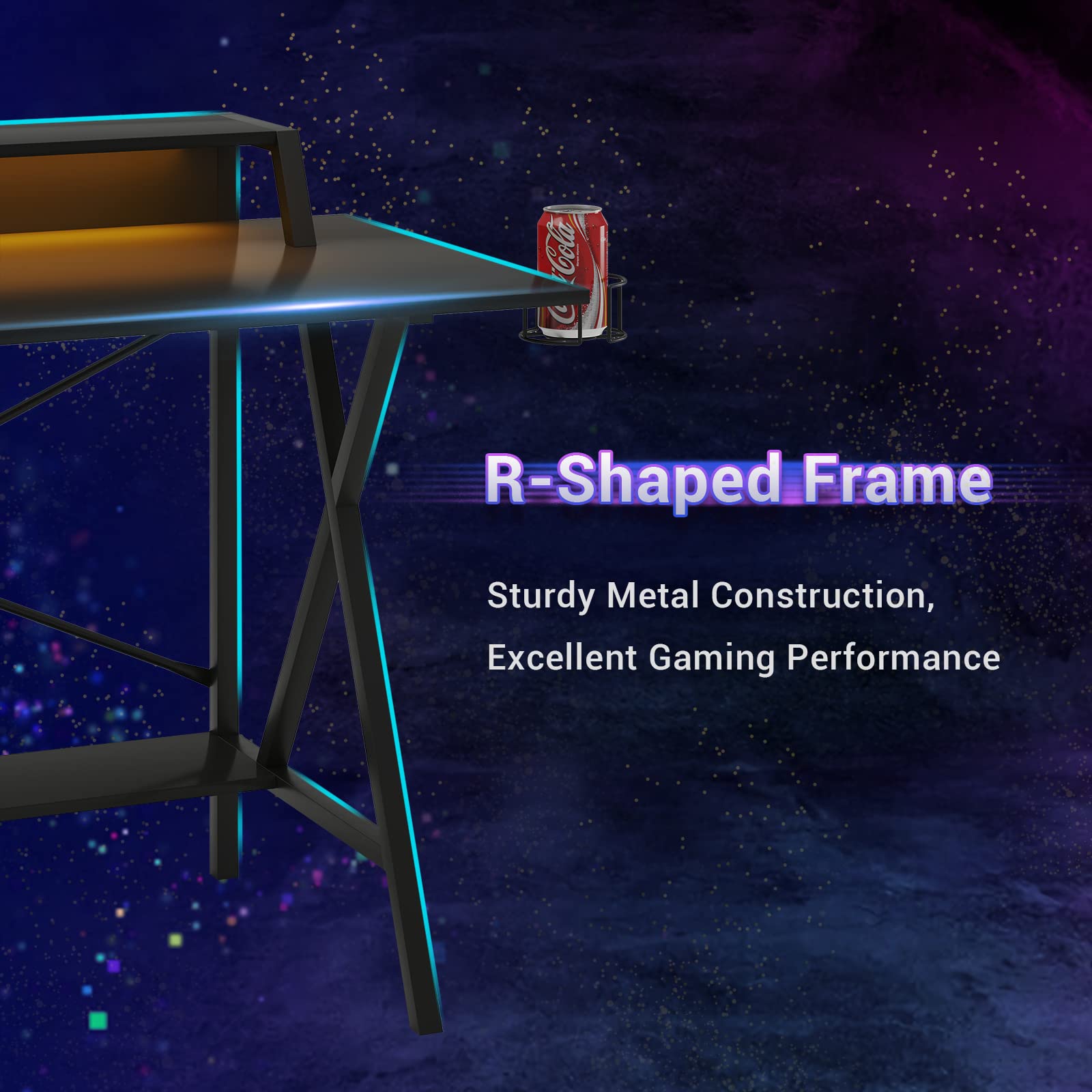SEDETA Gaming Desk, 47" Gaming Table, E-Sports Computer Desk, Gaming Workstation Desk, PC Stand Shelf Power Strip with USB Cup Holder & Headphone Hook Home Office Desk Gamer Desk Writing Table, Black