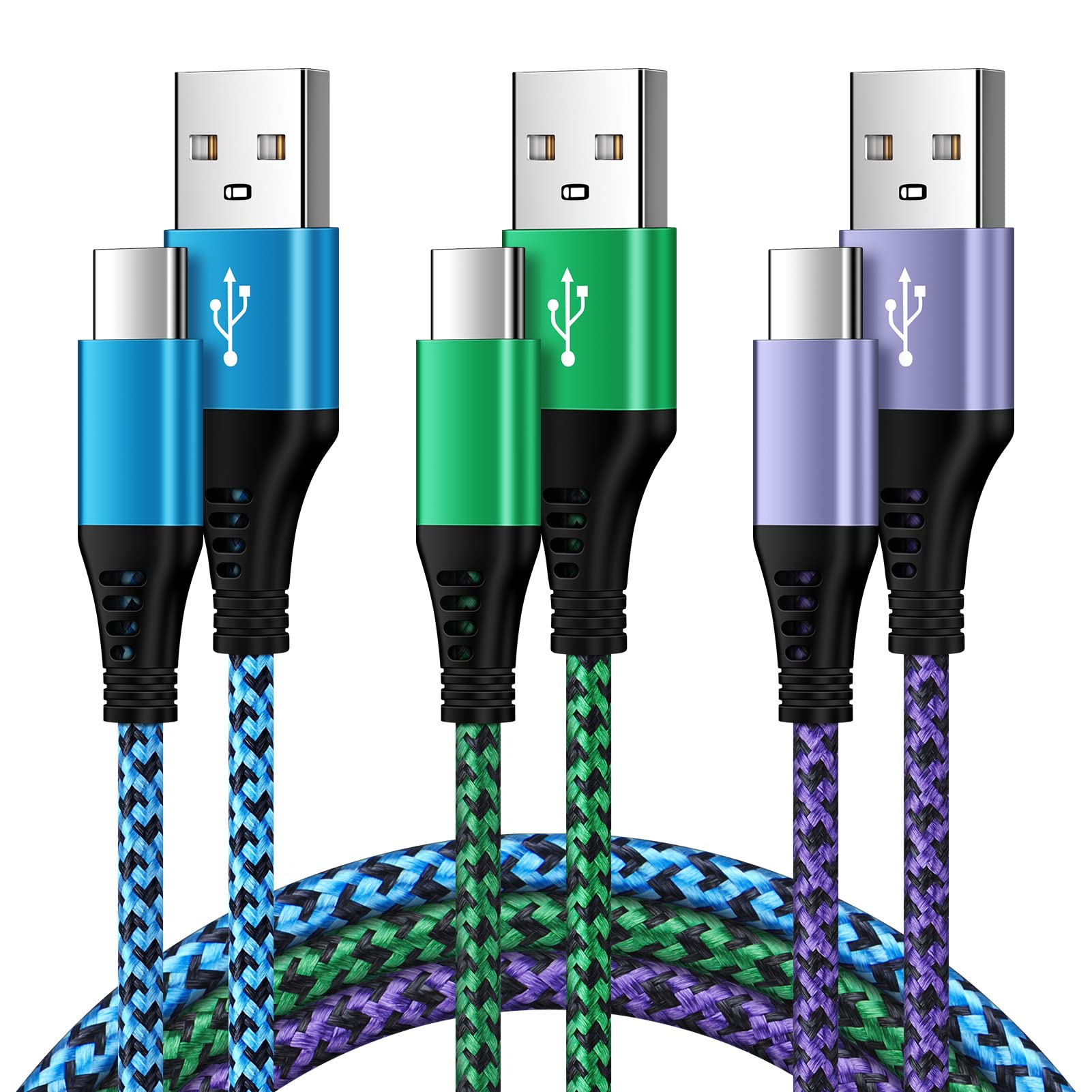 Samsung S24 USB C Cable 3A Fast Charging 3-Pack [1.6/3/6ft] for Google Pixel 8 7a 7 Pro 7 6a 6 Pro 5,USB A to Type C Android Phone Charger Cord for Galaxy A15 A14 5G/A25/A54/A23/S23/S22/S21/A53/A13