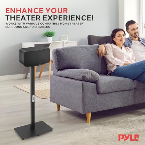 Pyle Sonos Speaker Mount Stand - Reinforced Steel 2nd Gen Play 5 Sonos Speaker Holder w/ 14.3 x 6.5 Inch Speaker Tray, Heavy Duty 14.5β x 9.4β Base, Powder Coat Finish - Pyle PSTNDSON17, Black