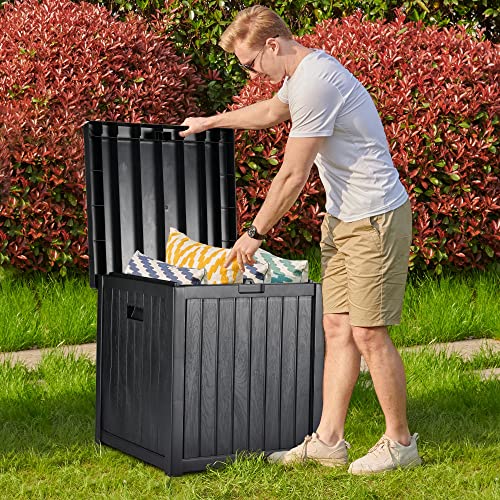 YITAHOME 51 Gallon Medium Deck Box,Outdoor Storage Container for Patio Cushions,Pool Supplies,Garden Tools,Weather,Resistant,Resin (Black)