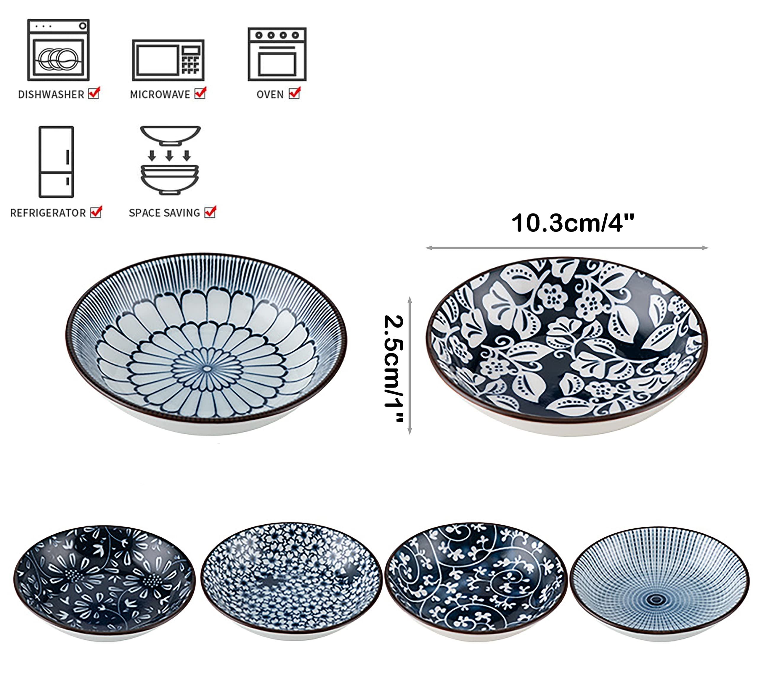 SYJAN HOME Ceramic Dipping Bowls,4 Inch Soy Sauce dish,Pinch Bowls Set of 6,Side Dishes for Snack,Sushi,Sauce,3 Oz Japanese Style Small Bowls for Side Dishes,Kitchen Prep,Vintage Blue