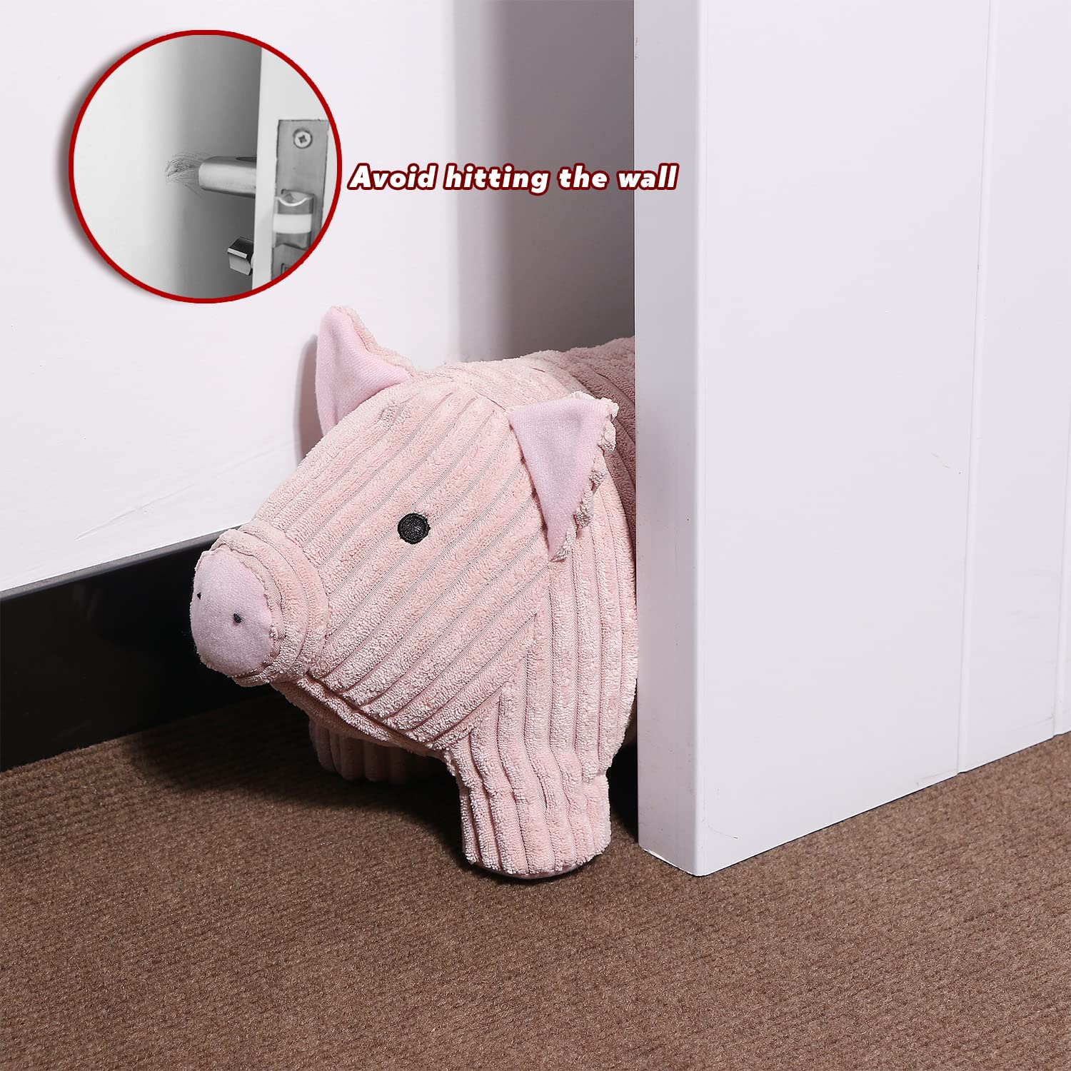 SANFERGE Cute Decorative Door Stopper for Home and Office Floor Door Stops, Fabric Animal Weighted Heavy Wall Protectors, Pink Pig