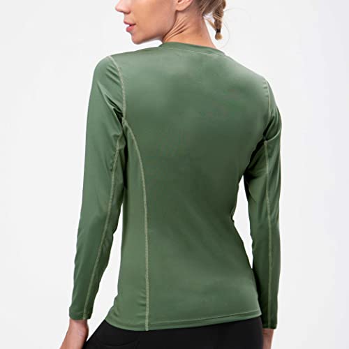 Women's 3 Pack Dry Fit Athletic tightfitting V-neck Long Sleeve,Black,Wine Red,Dark Green,Large