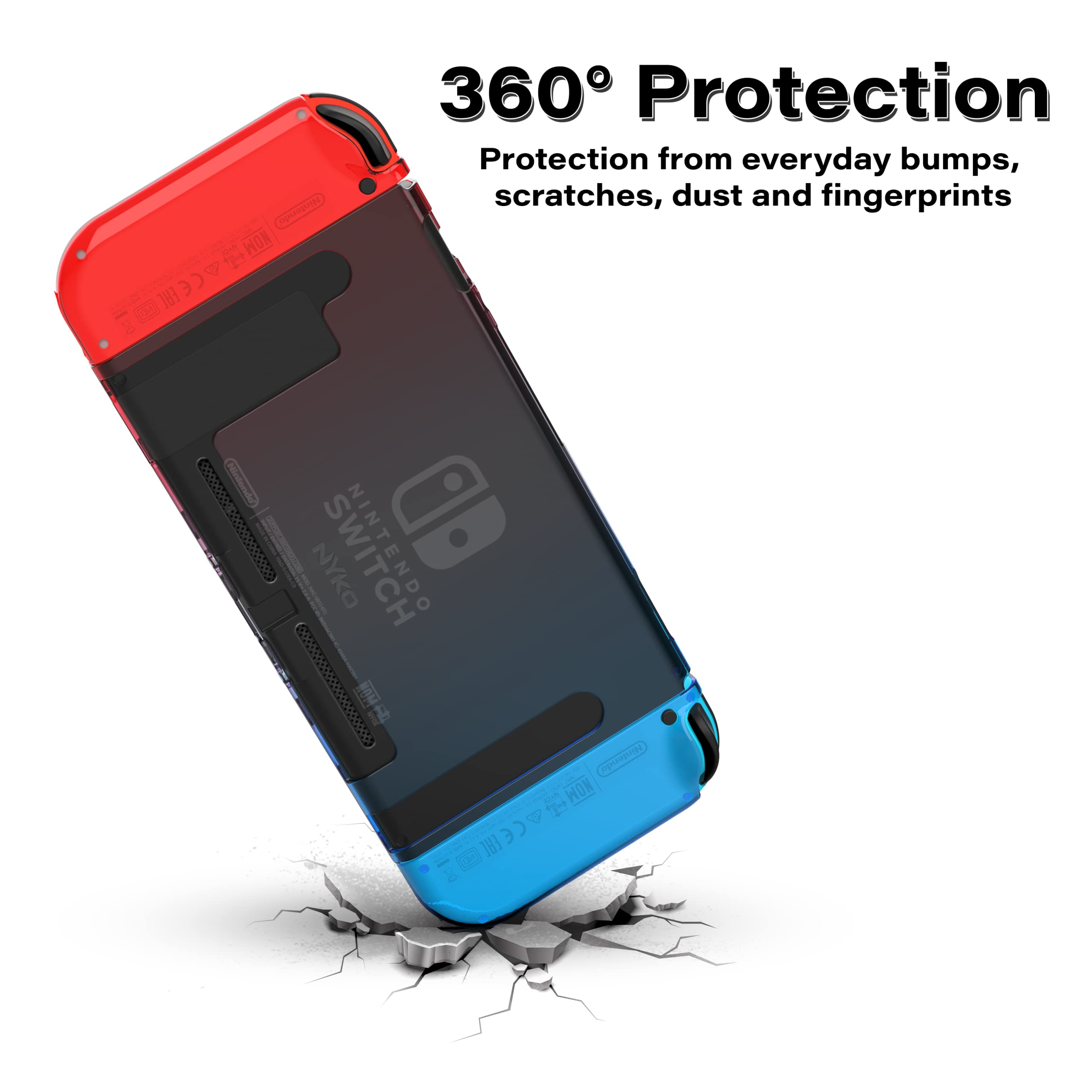 Nyko | Dockable, Thin Hard Portable Travel Carry Shell Protective Case with Tempered Glass Screen Protector for Nintendo Switch (Red & Blue)