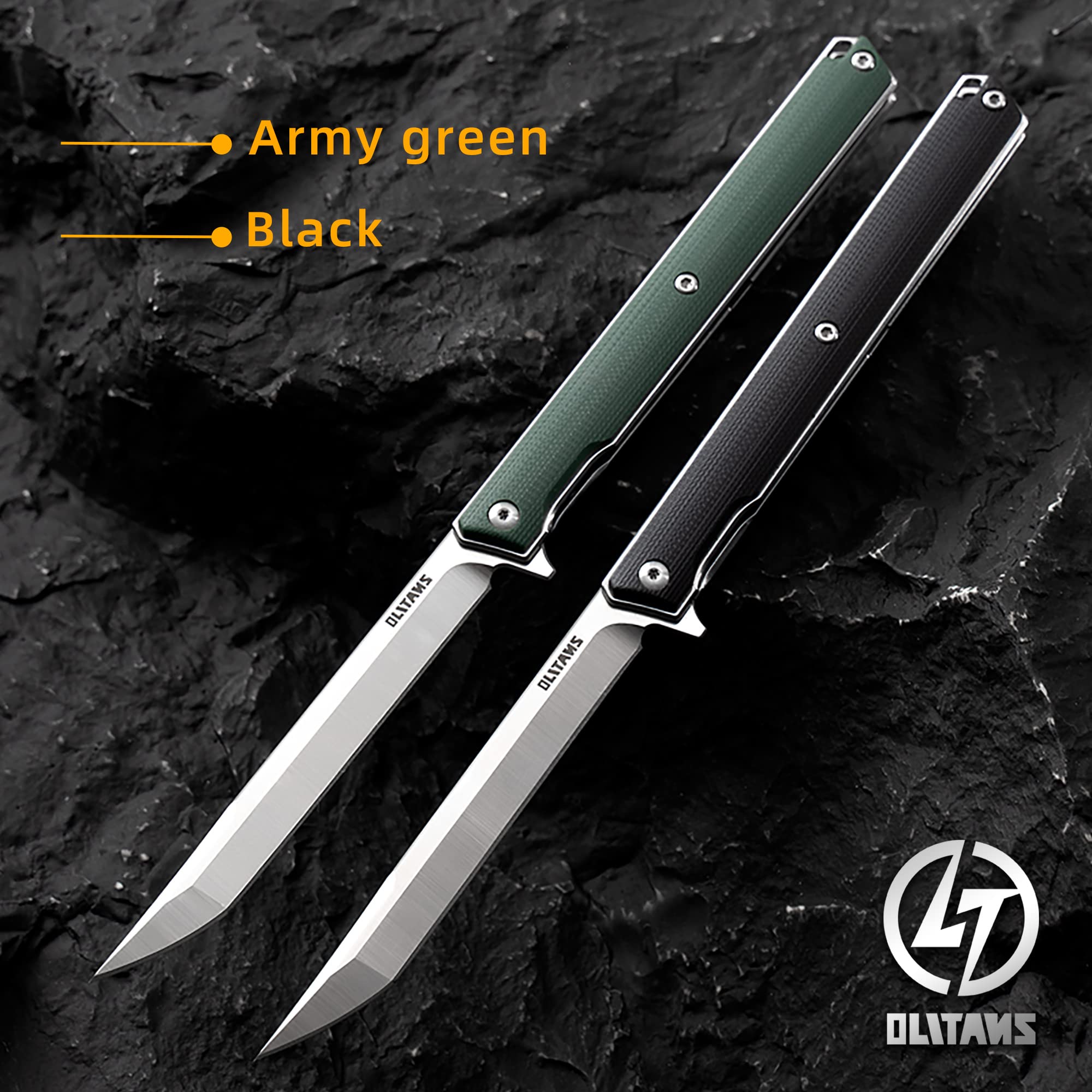 OLITANS G022 Folding Pocket Knife, EDC Flipper Knife, 3.5inche Satin Blade, Ball Bearing, Liner Lock, G10 Handle, Deep Carry Pocket Clip 2.08oz (Army green)