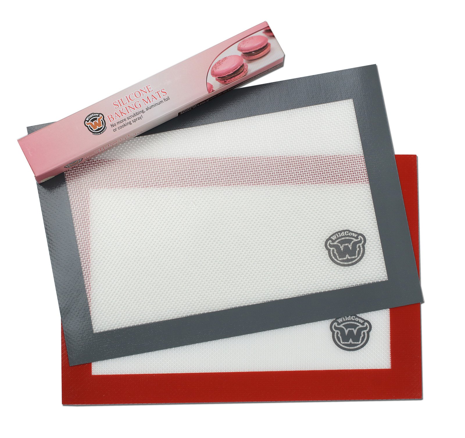 WildCow Silicone Baking Mats Quarter Sheet Toaster Oven Pan Liner Small, Set of 2 (Thick 11 3/4” x 8 1/4"), Nonstick Reusable Cooking Mats