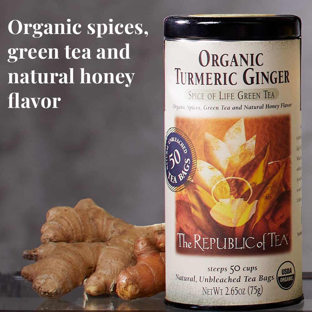 The Republic of Tea โ Organic Turmeric Ginger Green Tea Refill, 50 Tea Bags, Naturally Caffeinated