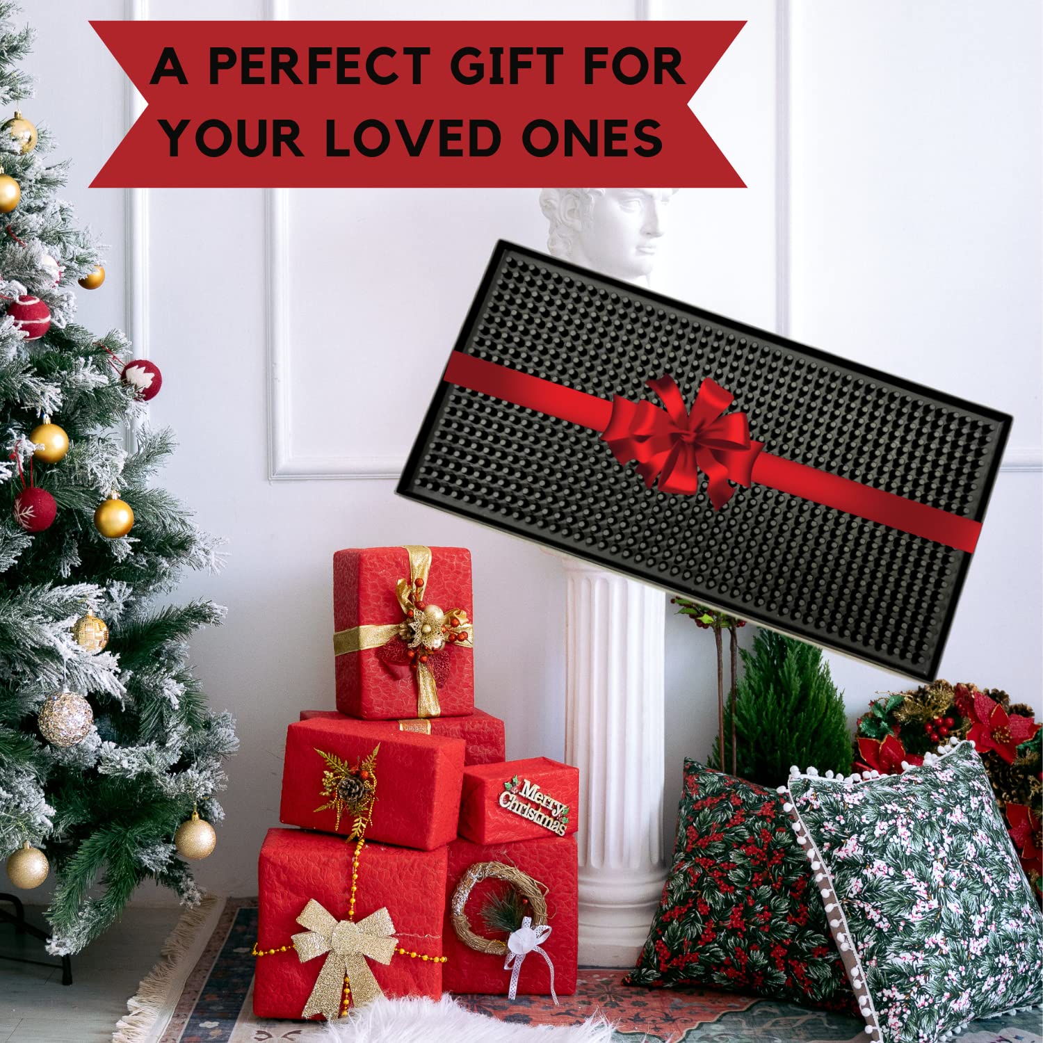 SYOLOS 1 piece Premium Bar Mat 18 x 12 inches - Versatile and Durable Bar Mats for Countertop, Coffee Bar Mat, Glass Drying Mat - Non Toxic Bar Spill Mat
