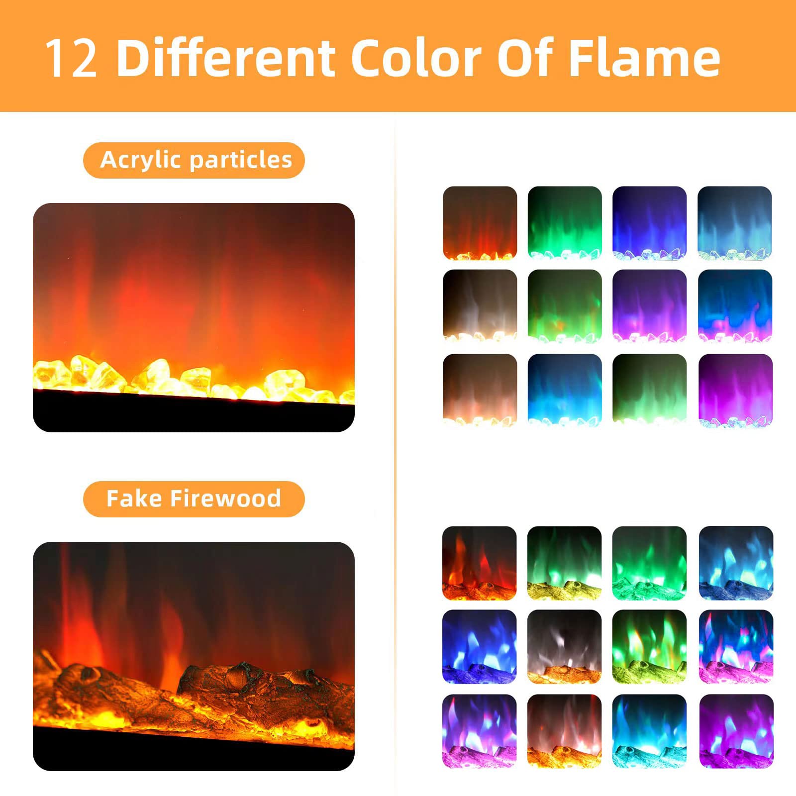 SANHSEHOME Electric Fireplace Inserts 40 Inch Wide Wall Fireplace Electric with Remote Control Electric Fireplace Wall Mounted Recessed with 12 Flame Colors Fake Log & Crystal 1-8h Timer 750W/1500W
