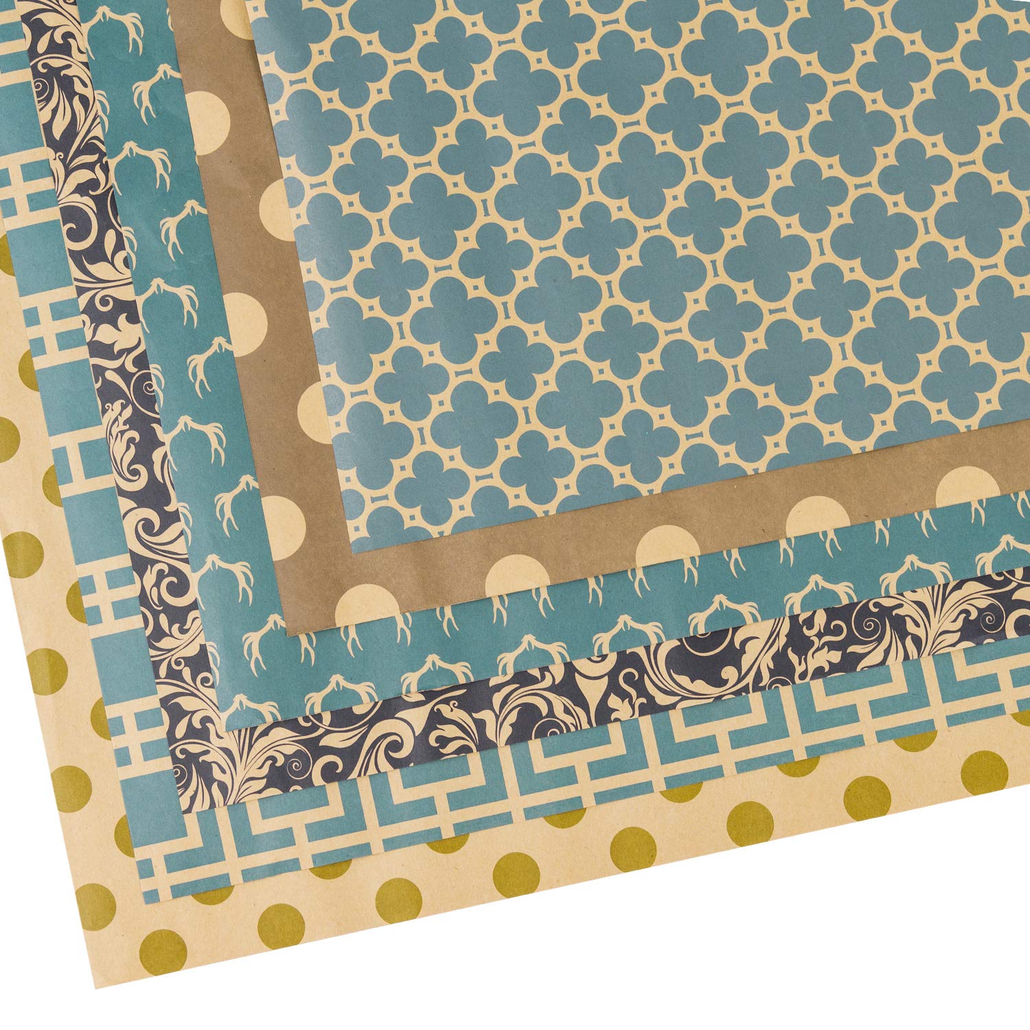 RUSPEPA Reversible Kraft Wrapping Paper Sheet - Navy Geometric Design Kraft Paper - 6 Sheets Packed as 1 roll - 17.5 x 30 inches per Sheet