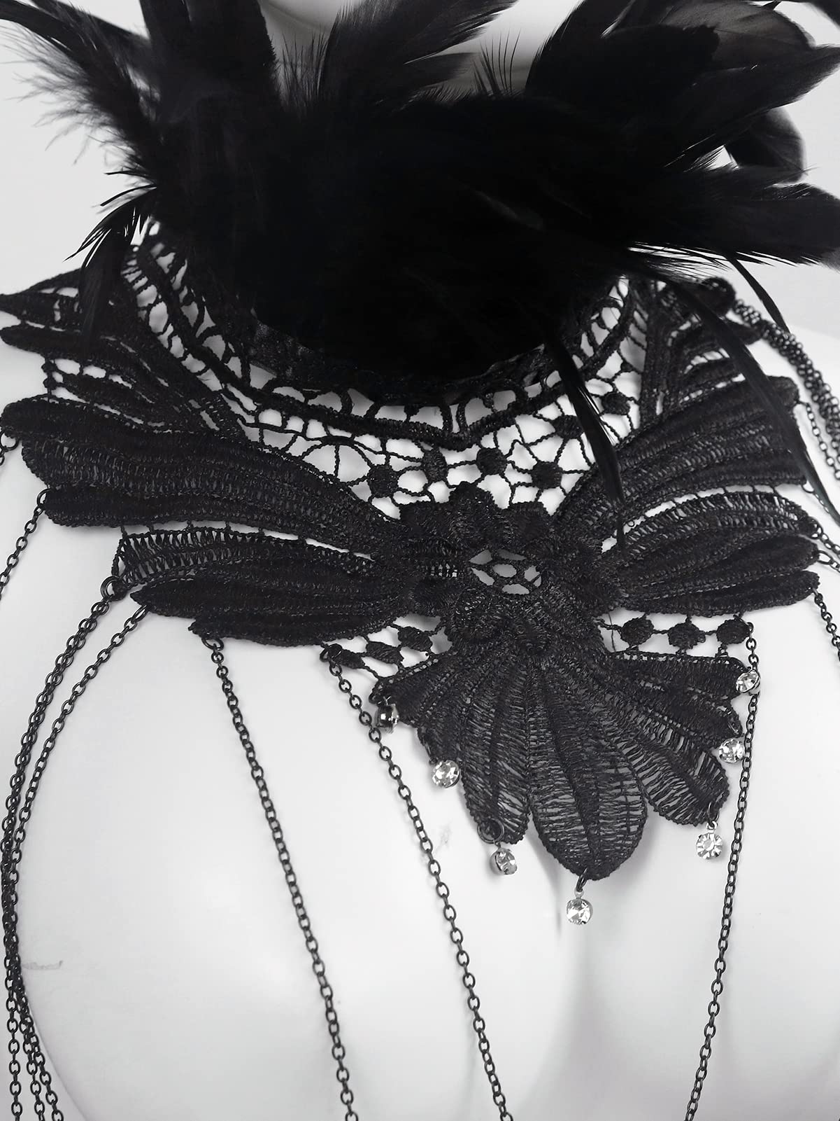 Women's Feather Necklace Flower Lace Bikini Body Chain Vintage Crystal Necklace
