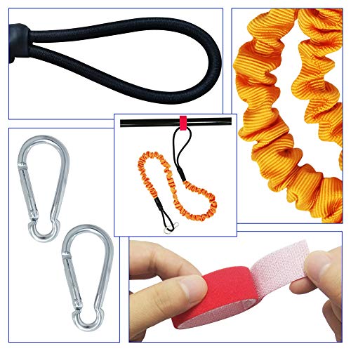 SEAPLUS 2PCS Kayak Paddle Leash, Safety Rod Leash, Lanyard Leash Stretchable from 44.8” to 59”, for Kayaking/SUP Paddle Boarding/Fishing, Bright Orange