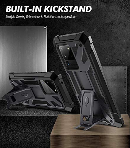Poetic Spartan Series for Samsung Galaxy S20 Ultra Case, Full-Body Rugged Dual-Layer Metallic Color Accent Premium Leather Texture Shockproof Protective Cover with Kickstand, Metallic Gun Metal