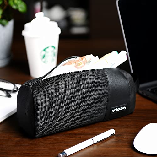 YOKUMA Pencil Case Bag Pouch for Adults Big Capacity Aesthetic Pen Case Office Supplies for College Stationery Organizer (Black)