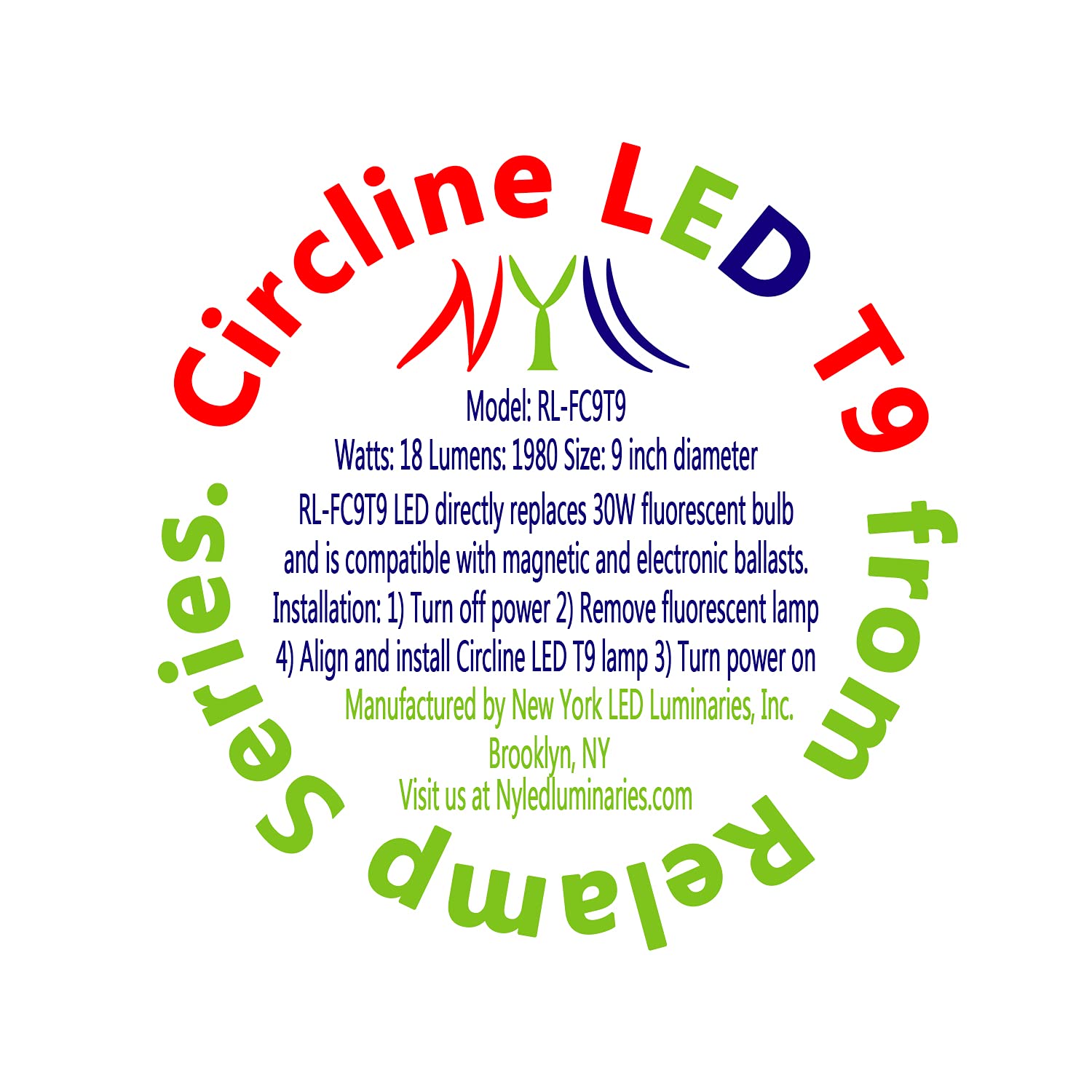 NYLL - 9 Inch/ 9" Plug & Play T9 Circline LED Lamp - Daylight (6000K) Circular Bulb Directly Relamp & Replace 30W Fluorescent Bulb FC9T9, FCL30 (without rewiring or modification) - Ballast Required!