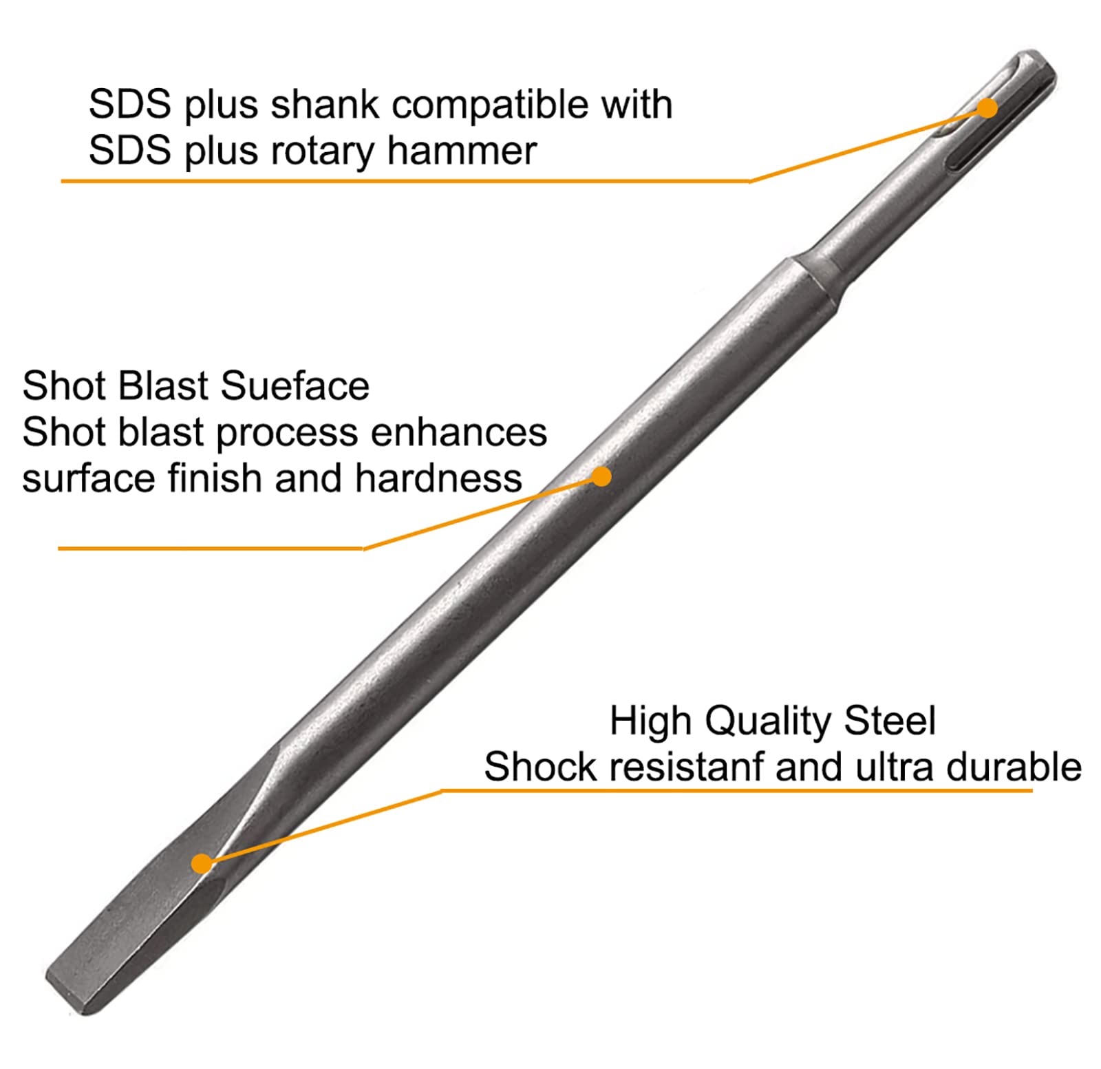 SDS Plus Hammer Drill Chisel Set, Rotary Hammer Bits Set Including Tile chisel, Grooving Chisel, Scrapping Chisel, Flat Chisel, Point Chisel, Scaling Chisel for Tile Masonry Concrete Brick Stone Work