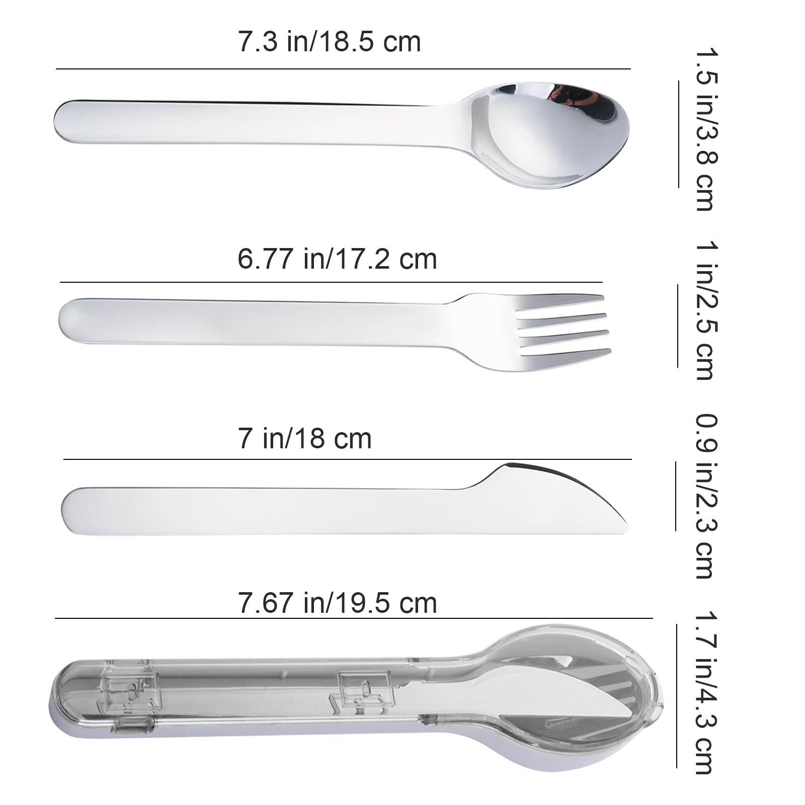 VANRA 3-Piece Portable Flatware Set Pocket Utensils Set 18/8 Stainless Steel Fork Spoon Knife Set with Case for Lunch Travel Camping School Work Picnics (Grey)