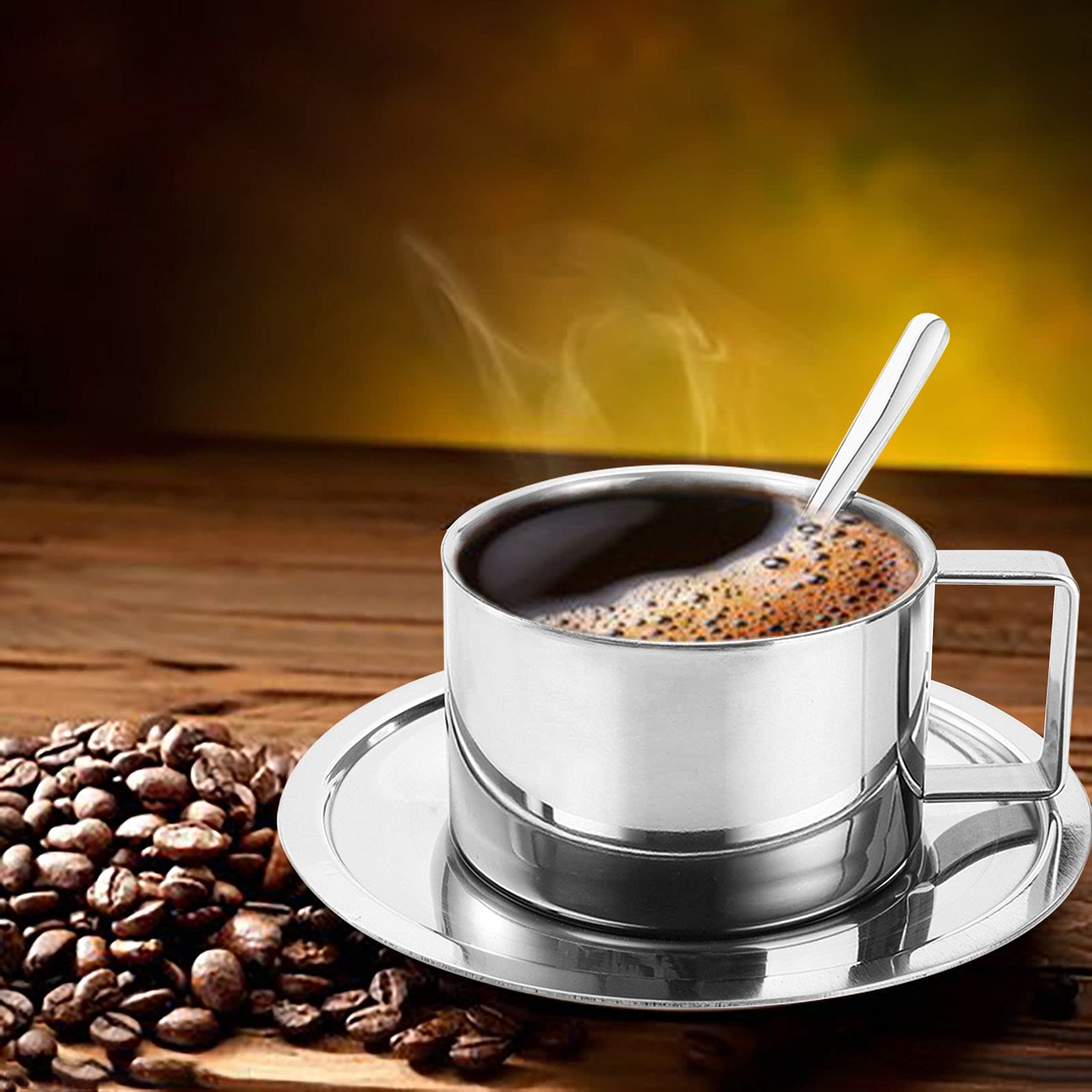 ZENFUN 4 Pack 6.8 Oz Stainless Steel Coffee Cups Set Espresso Cups, Double Walled Coffee Mugs Drinkware for Latte, Cappuccino, Milk, Tea