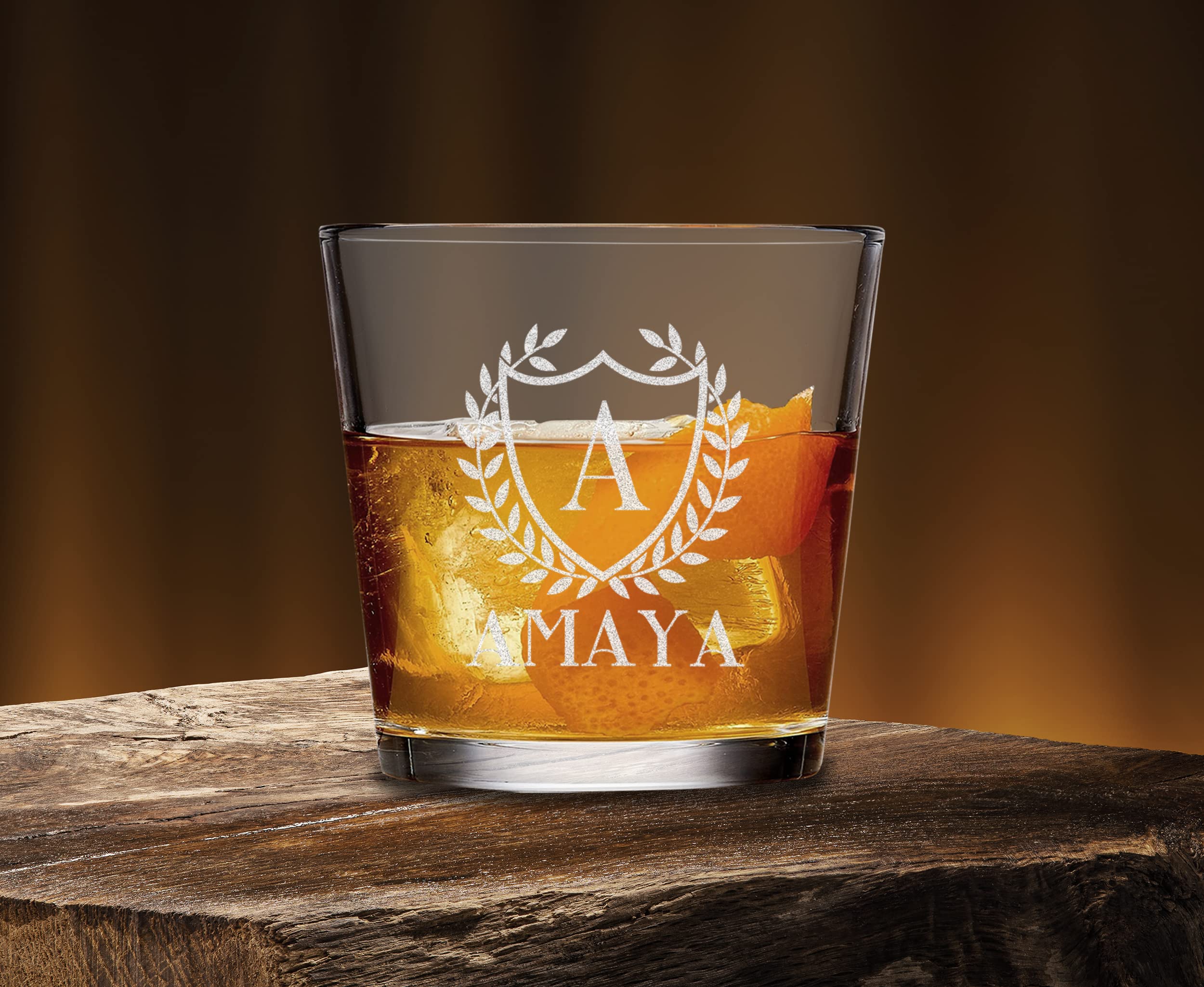 TEEAMORE Personalize Old Fashioned Cocktail Glasses Add Your Name Initial Birthday Anniversary Etched Rocks Whiskey Glass 9oz