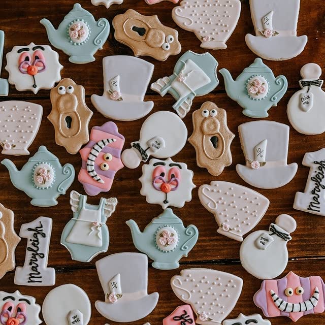 Wonderland Cookie Cutter 12 Piece Set from The Cookie Cutter Shop - Mad Hatter Hat, Cheshire Cat, Queen's Crown, Drink Me Bottle Cookie Cutters β Tin Plated Steel Cookie Cutters