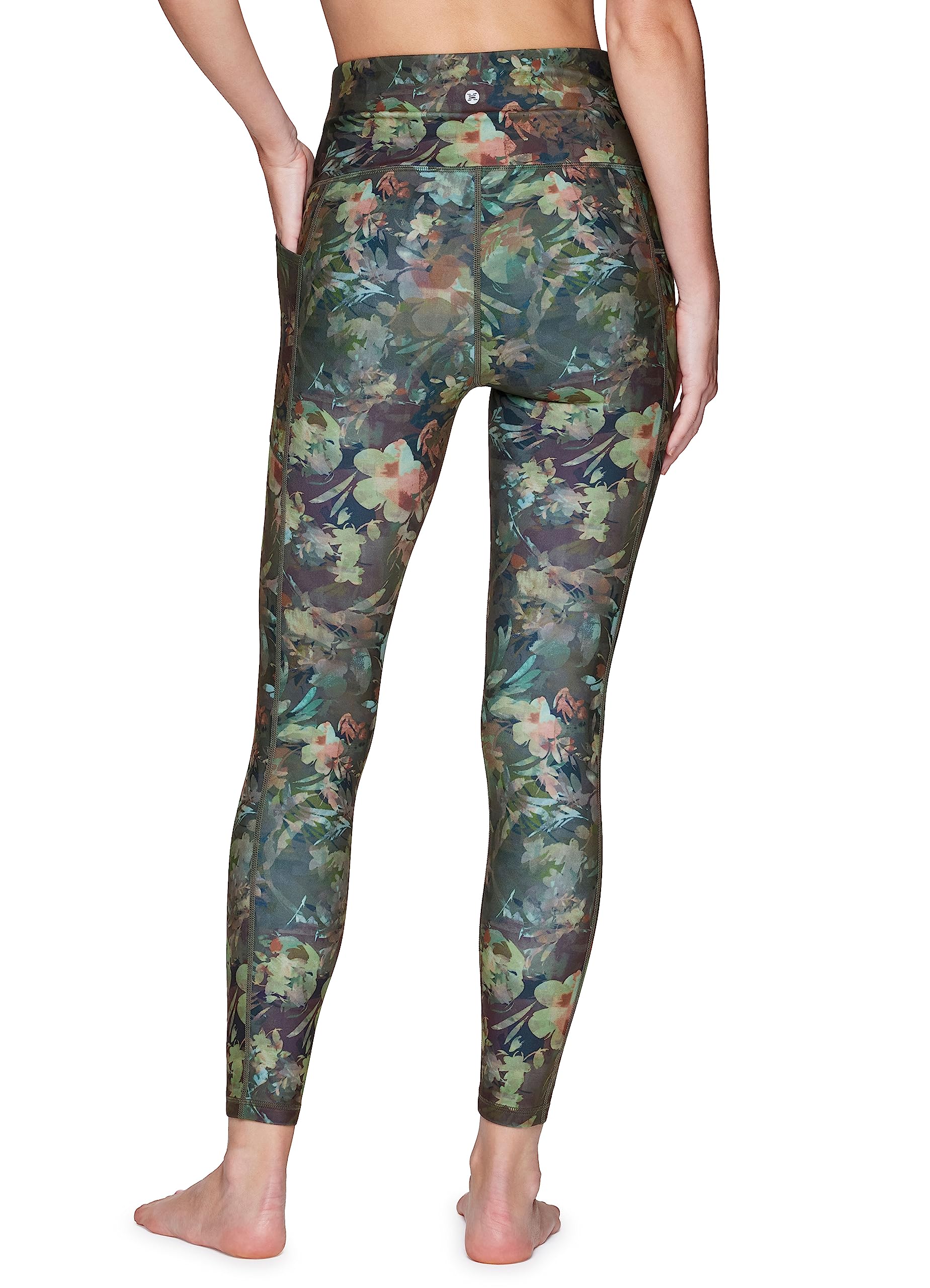 RBX Women's Super Soft Yoga Legging, Earth Toned Floral Printed Tights, High Waisted Full Length Legging with Pockets, Squat Proof Patterned Workout Tights Earthy Floral S