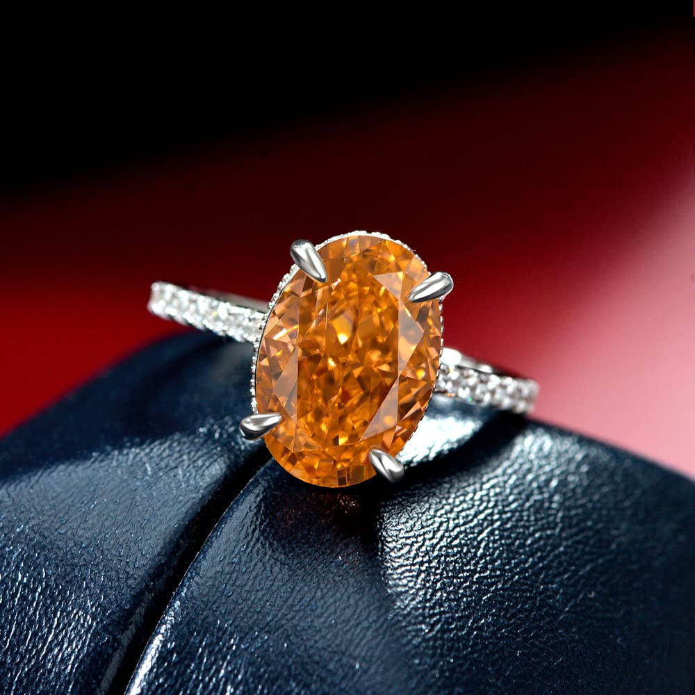 Women's S925 Silver Ring 9ct High Carbon Diamond Ring Orange Fashion Luxury Engagement Wedding Ring (5#-9#) (orange8)