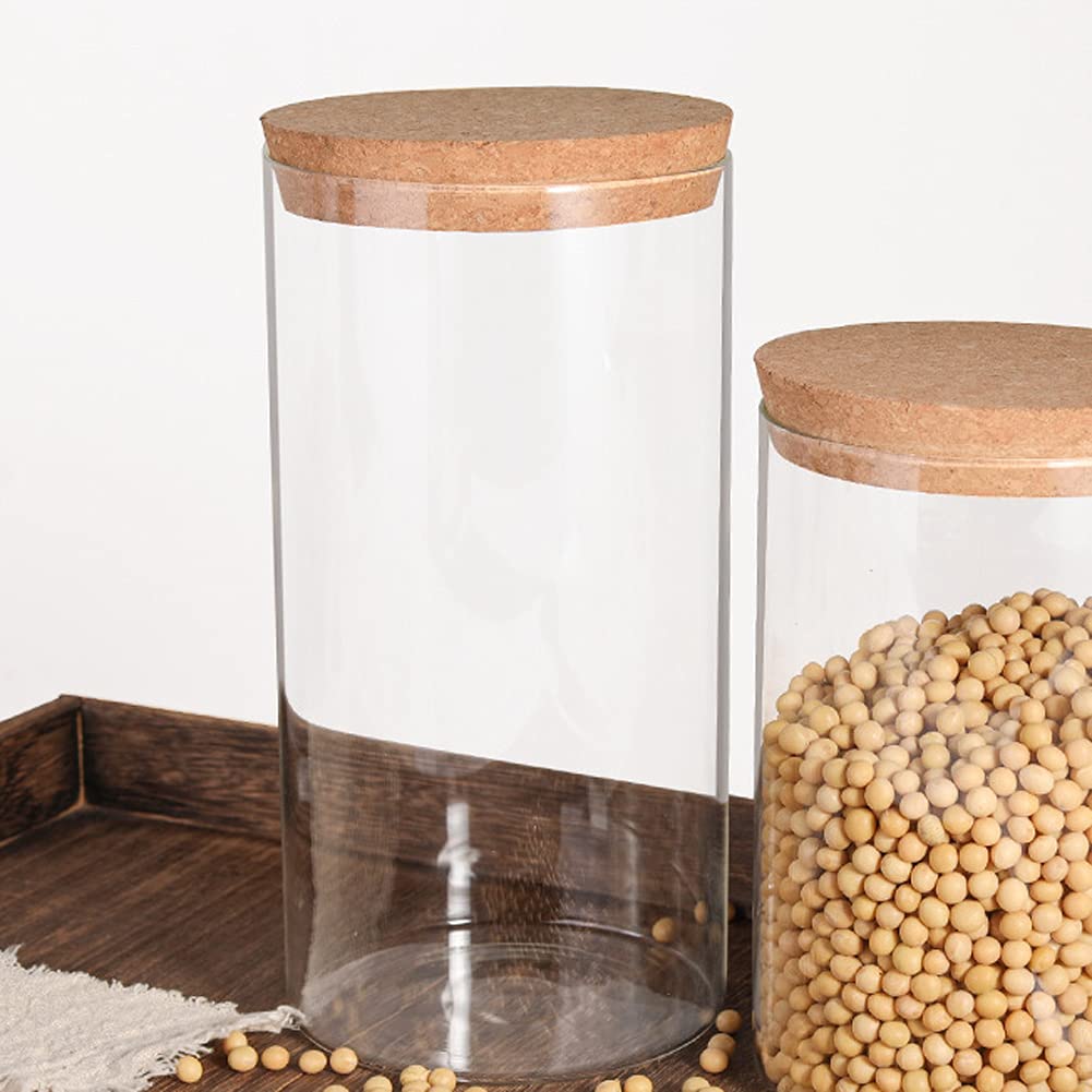 VASANA 2PCS Glass Food Storage Containers 300ml/10oz Kitchen Storage Containers With Cork Lids Empty Clear Glass Bottles for Coffee Bean Dry Goods Tea Storage