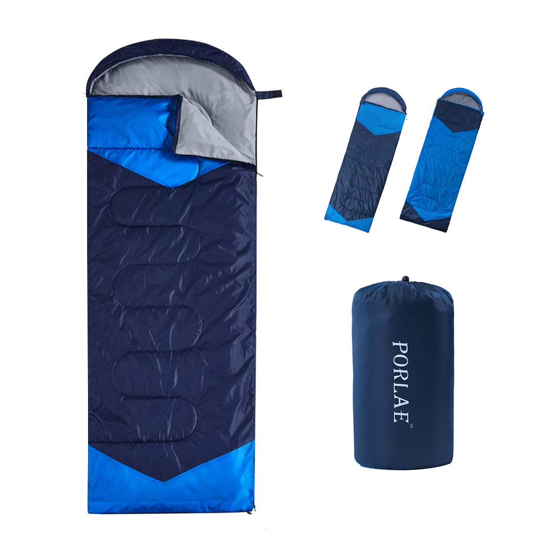 PORLAE Envelope Sleeping Bag Camping Lightweight Portable Waterproof Comfort with Compression Sack Great for Traveling Hiking Outdoor Activities (Single)