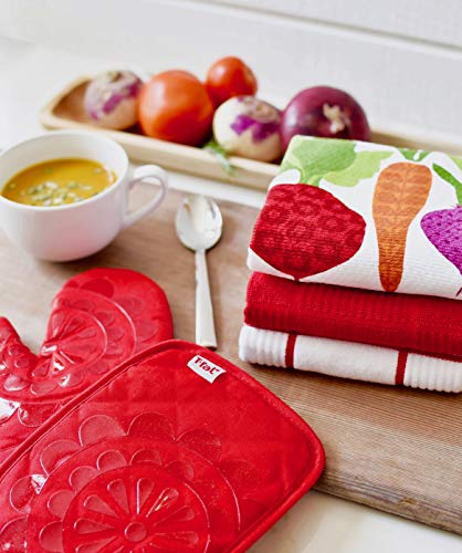 T-fal Textiles 10148 100-Percent Cotton Parquet Kitchen Dish Towel, Red, Check-Single