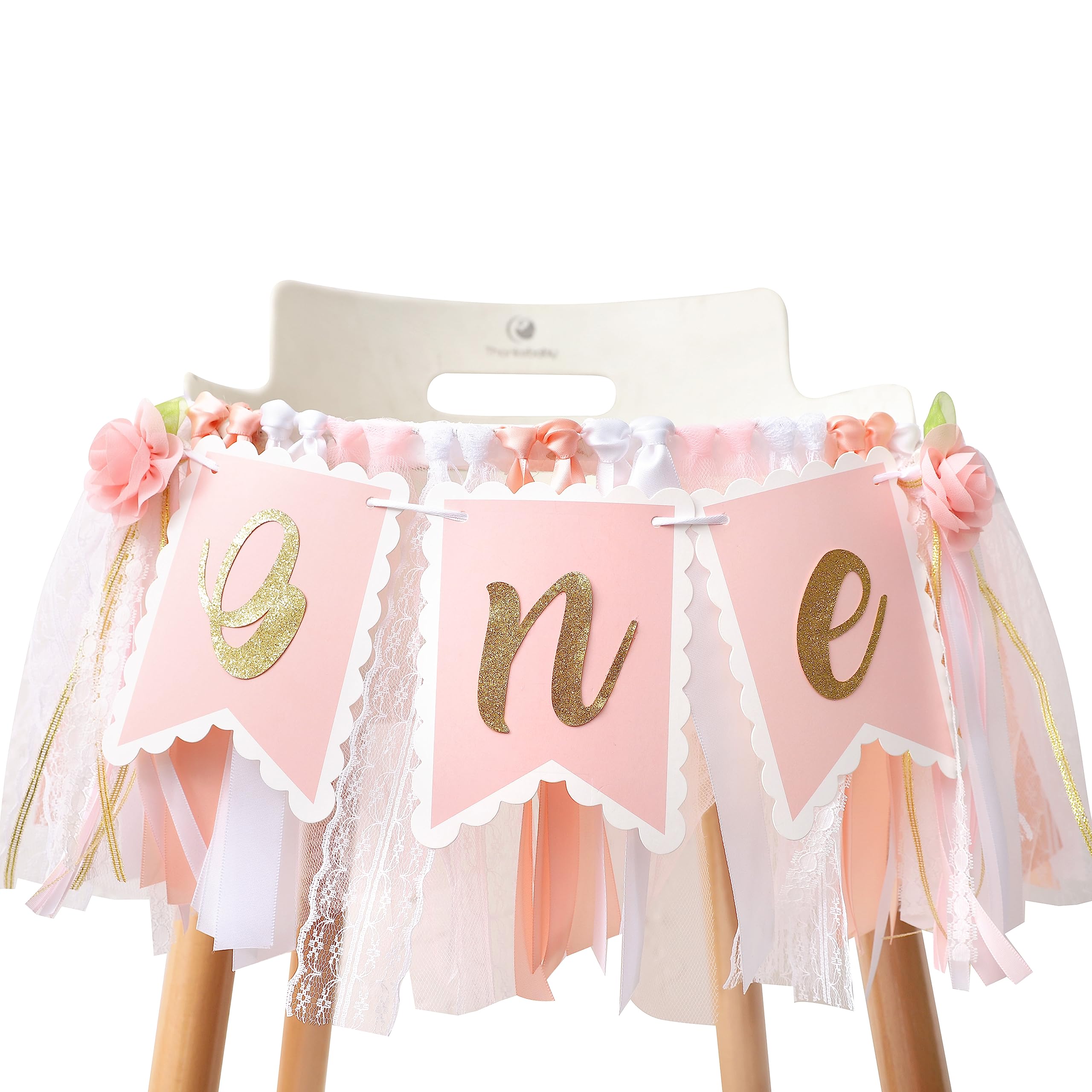 Rpvod Pink Floral 1st Birthday High Chair Banner - Lightweight, Hand Wash Only, 10 x 80 inches, Best Birthday Gift for Girls/Women/Babies