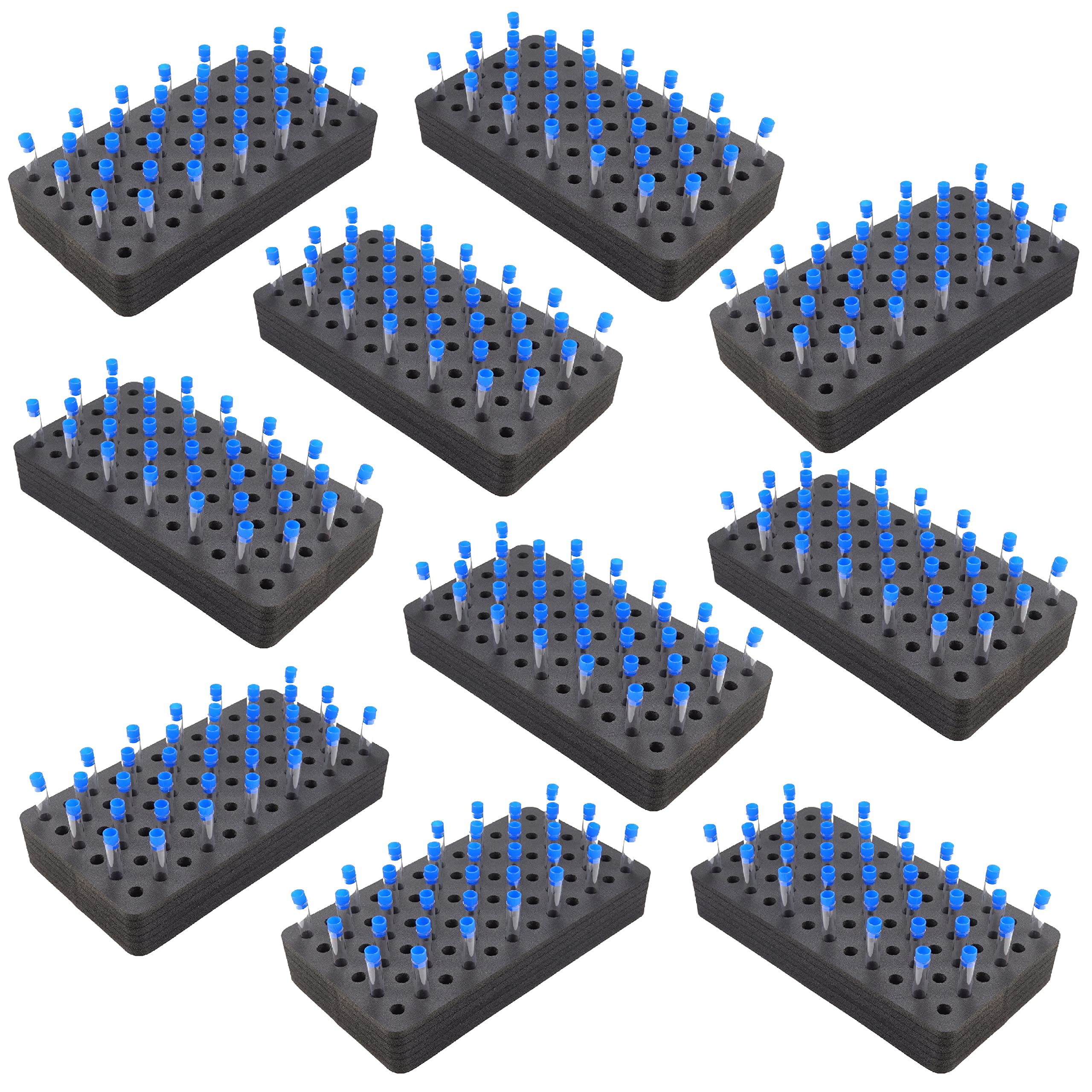 Polar Whale 10 Test Tube Freezer Racks Durable Black Foam Storage Holder Organizer Stand Transport Holds 72 Tubes Fits up to 13mm Diameter