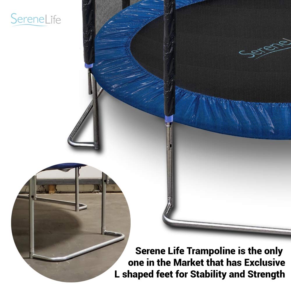 SereneLife ASTM Approved Stable Trampoline Strong with Net Enclosure Outdoor for Teens and Adults β Reinforced, Blue