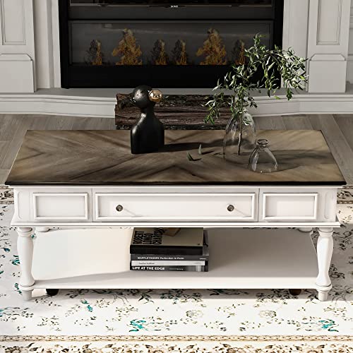 P PURLOVE Extendable Coffee Table with 4 Drawers,Unique Center Table Tea Table with Sliding Top for Living Room Cocktail Table for Living Room Bedroom