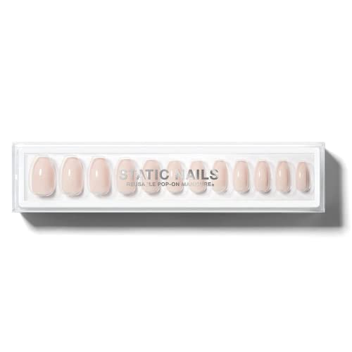 Static Nails Reusable Pop-On Manicure Set, Non-Damaging Glue-On Nails (Silk Coffin) - False Nails with Static Nail Glue, Nail Set, Fake Acrylic Press On Nails