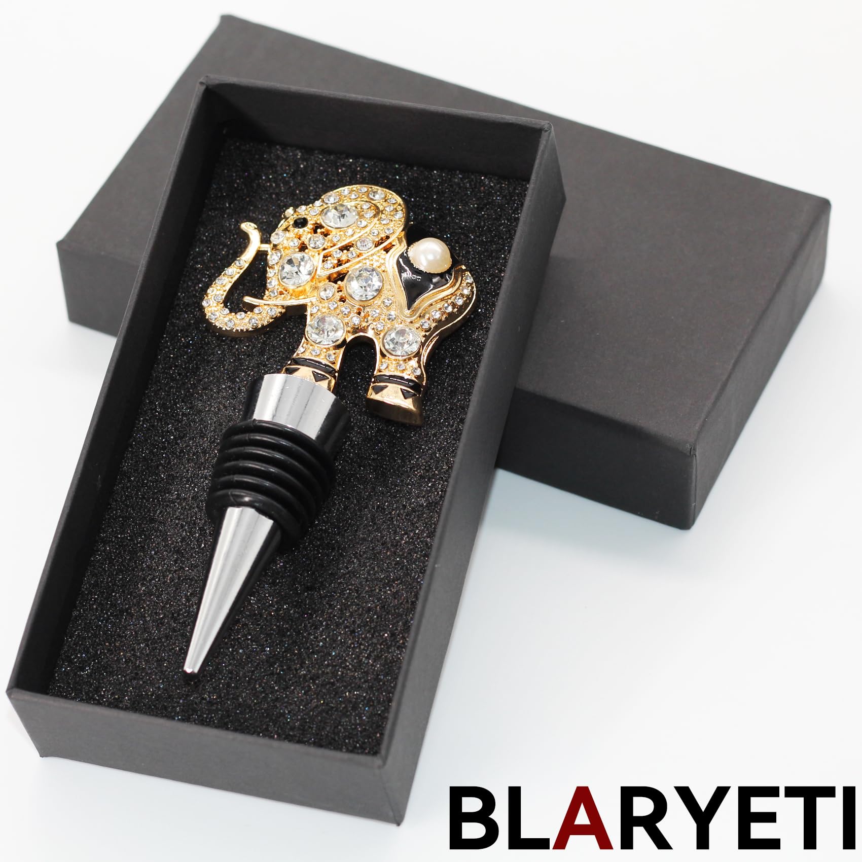 Wine Bottle Stopper Airtight Seal-Decorative Crystal Polygonal Gem Pearls Elephant Animal Gold Bottle Topper for Wine &Beverage Plug,Set of 1