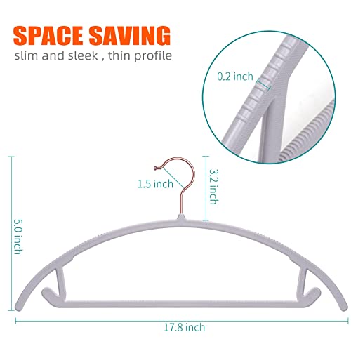 OIKA Hangers 50pack No Shoulder Bump Plastic Suit Hangers - Rose Gold Hooks,Non Slip Space Saving Clothes Hangers, Heavyduty,Rounded Hangers for Sweaters,Coat,Jackets,Pants,Shirts,Dresses Grey Hangers