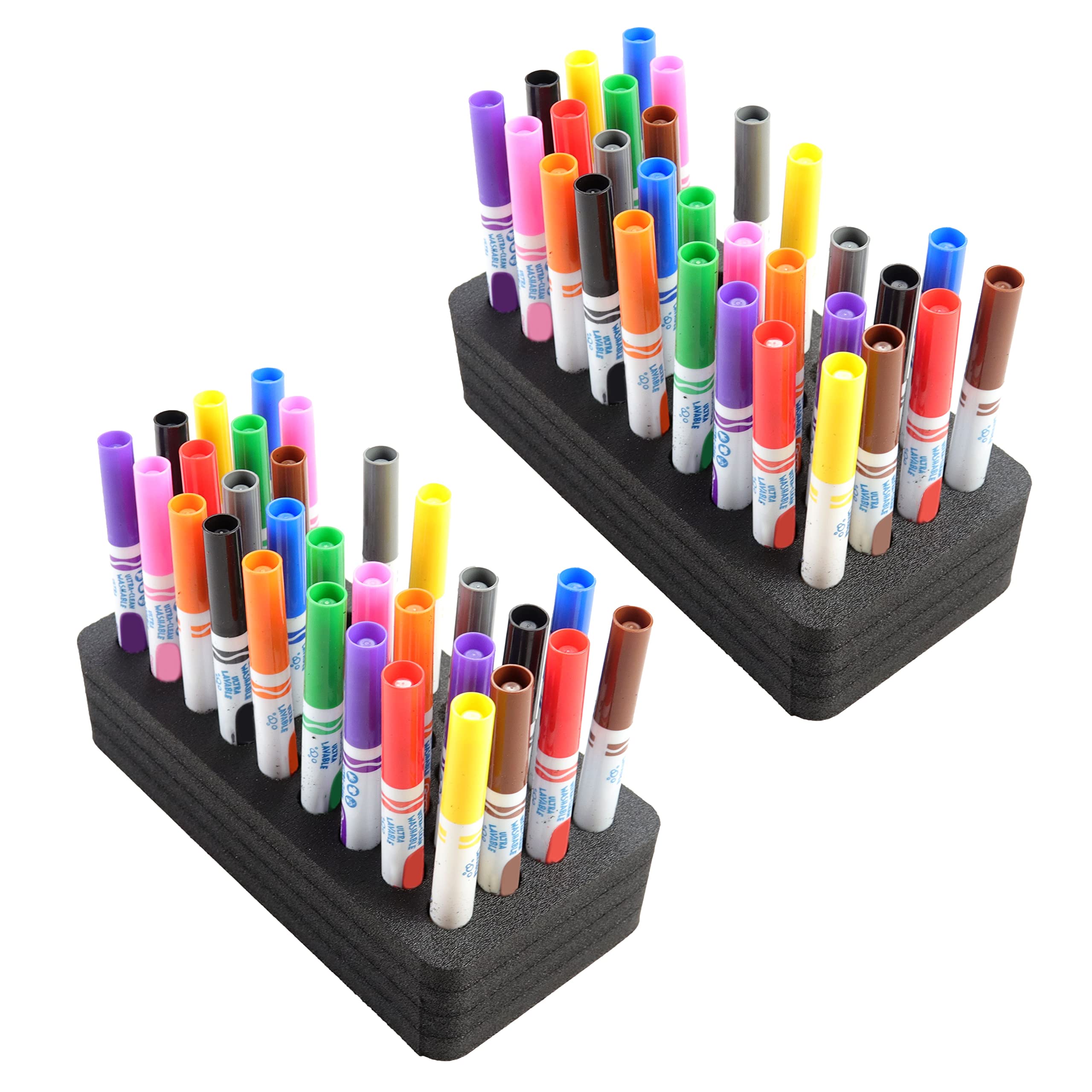 Polar Whale 2 Washable Marker Desk Stand Organizers Compatible with Crayola and Others Design Storage Tray Supply Non-Scratch Non-Rattle Washable Durable Black Foam Each Holds 36