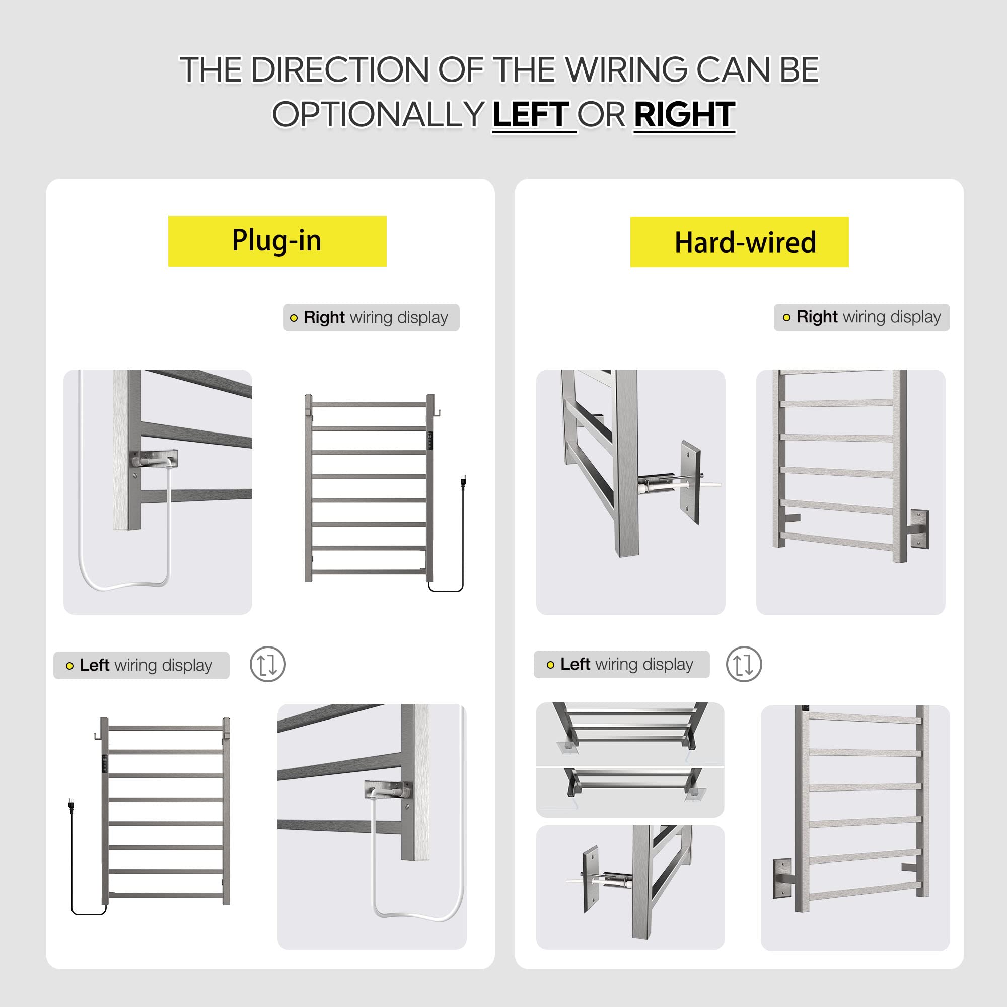 P&Bhursri Towel Warmer, 8-Bar Heated Towel Rack for Bathroom, Electric Towel Warmer with Timer & Temperature Multi-Level Adjustments, Brushed, Plug-in/Hard-Wired