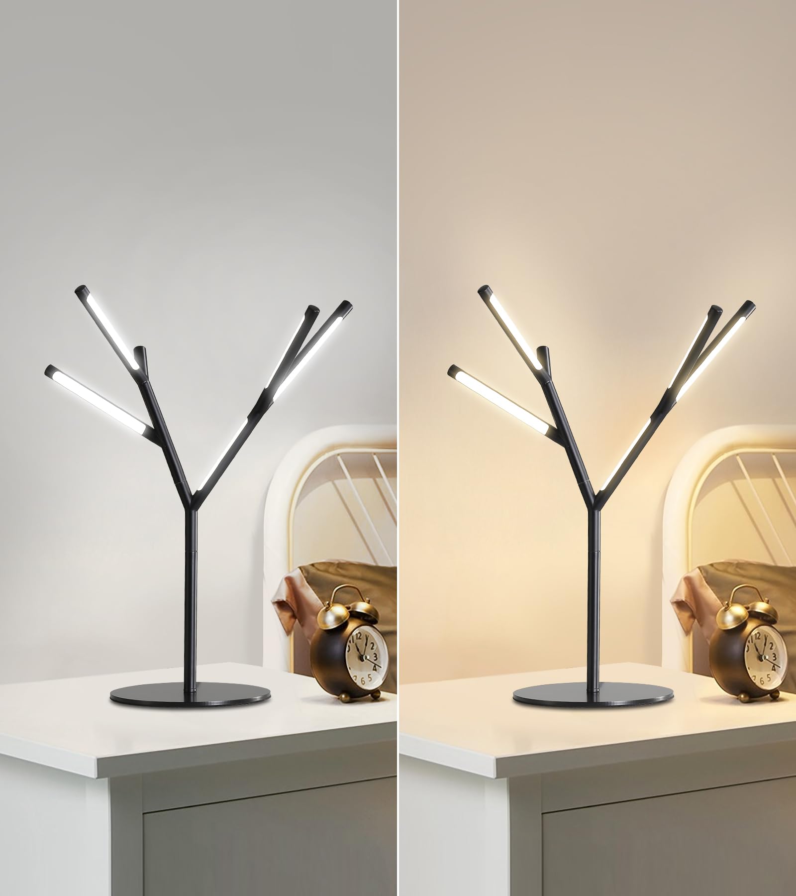 Q&S Bedside Table Lamp,Modern LED Black Table Lamp Mid Century Industrial Side Table Lamp for Living Room Bedroom Office Desk