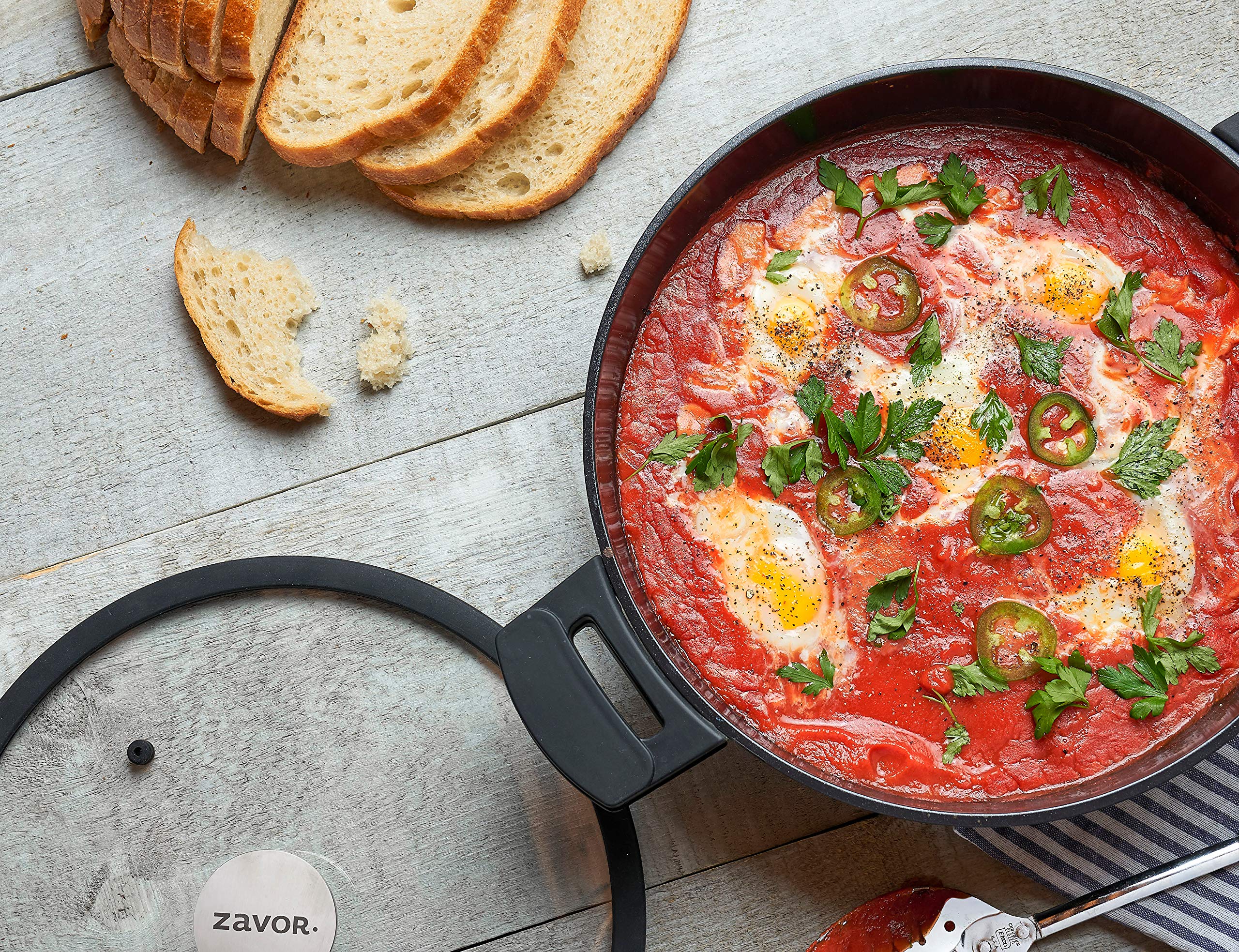 ZAVOR Noir 6 Qt Sauté Pan - Premium Cast Aluminum with Titanium-based Nonstick Ceramic Coating & Removable Handles - Ultra Lightweight - Oven & Induction Ready | Noir Collection (ZCWNR37)