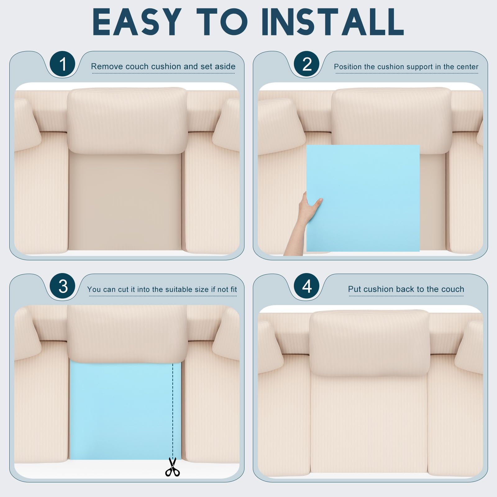 Thyle 3 Pcs Couch Sofa Cushion Support for Sagging Seat 20'' x 20'' x 2'' Replacement Couch Cushions High Density Foam Curve Under Couch Cushion Filling Furniture for Loveseat Chair