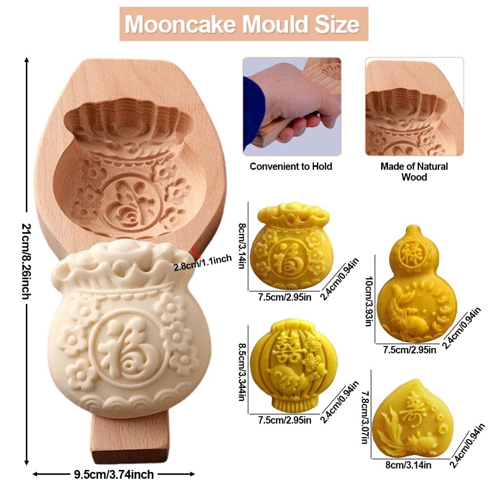 Wooden Cookie Molds Mooncake Mold Cookie Stamps for Baking Pie Press for Christmas Thanksgiving Birthday Mid Autumn Festival DIY(SHOU)