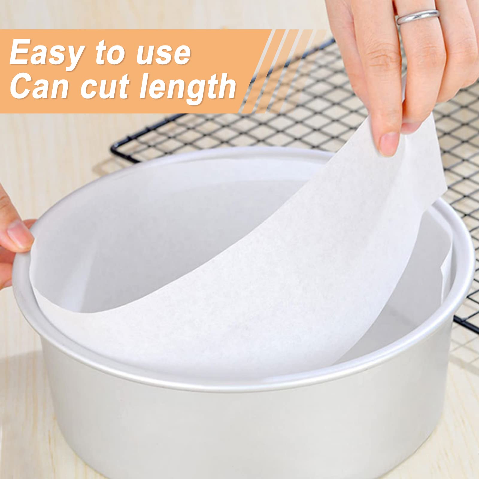 wexpw Cake Pan Side Liners, 4in x 164ft Parchment Paper Strips for Cake Pan Circles,Baking Parchment Paper Side Liner Roll, White Parchment Paper Precut Side Liner Roll for Cake Pan