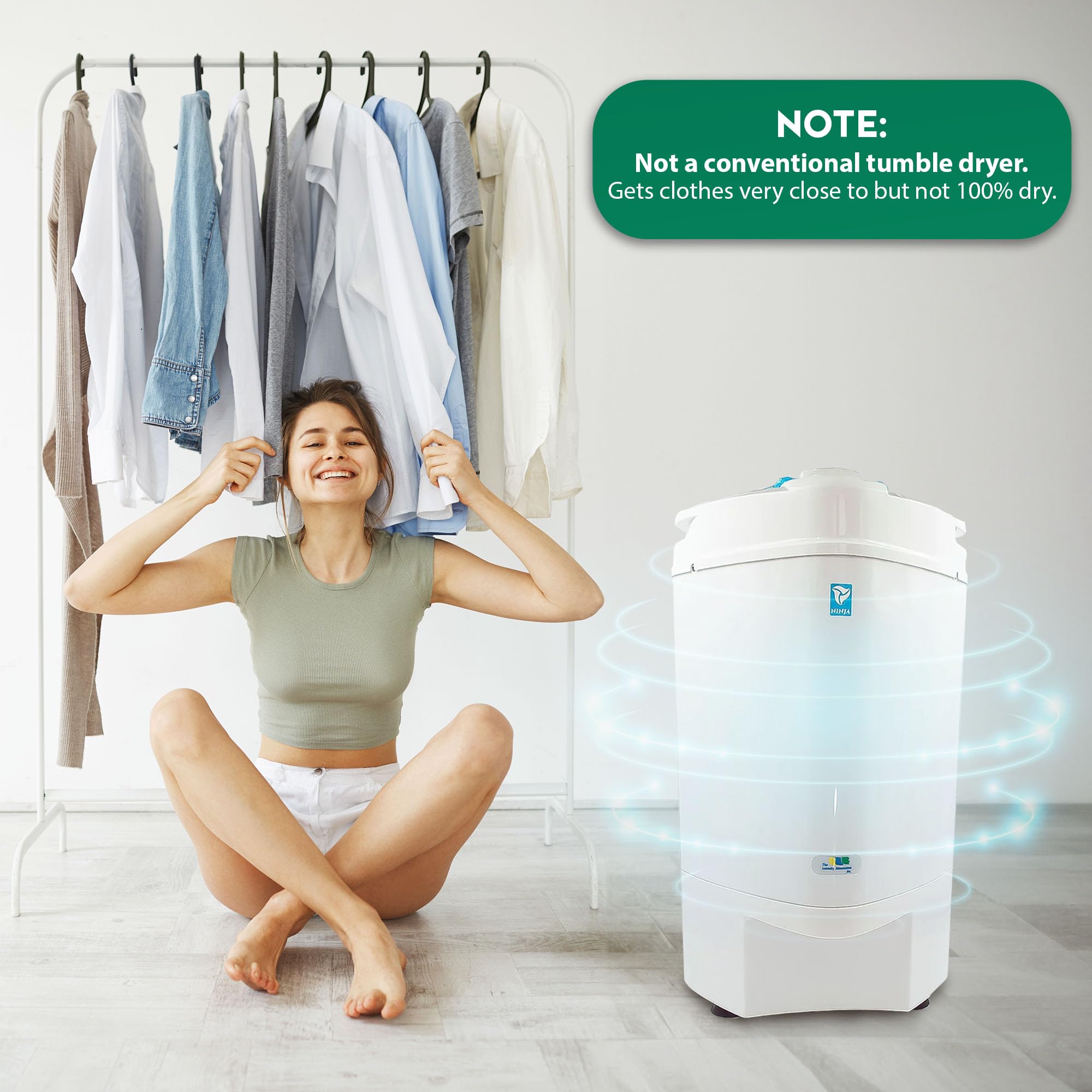 The Laundry Alternative Ninja Spin Dryer - Portable Dryer for Clothes - Spin Dryer for Clothes, with 3200 RPM with High Tech Suspension System - Portable Spin Dryer for Apartments, RV Travel - Emerald