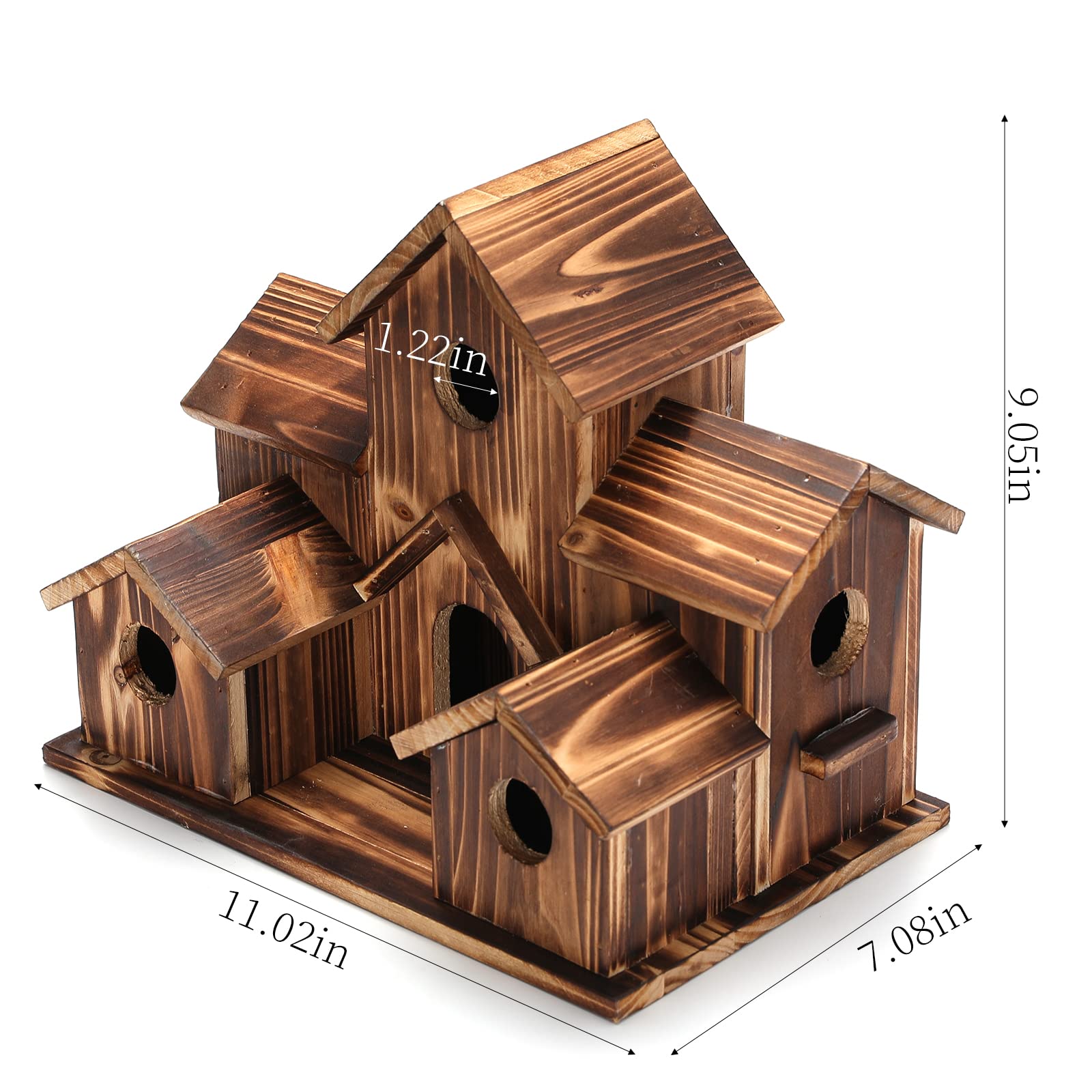 Wooden Bird Houses for Outside Hanging Clearance,6 Hole Handmade Natural Bird House for Backyard/Courtyard/Patio Decor,Large