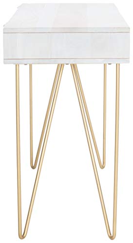 Safavieh Home Office Collection Raveena White Wash and Brass 1-Drawer Hairpin Leg Desk, 0