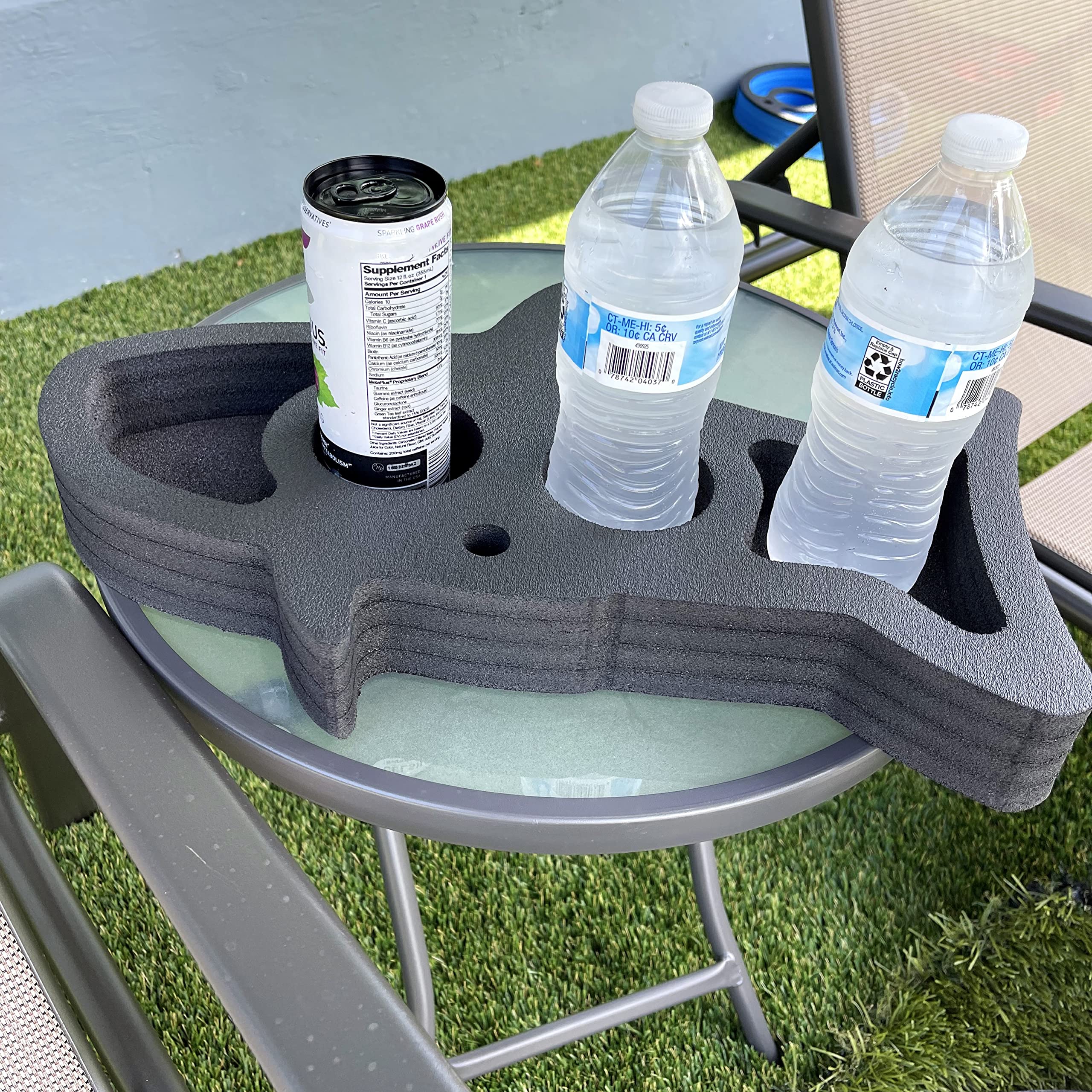 Polar Whale Floating Shark Shaped Spa Hot Tub Bar Drink and Snack Table Blue Refreshment Tray for Pool or Beach Party Float Food Lounge Durable Black Foam