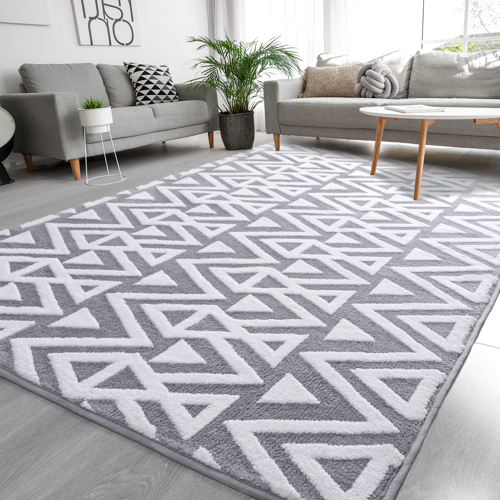 Ompaa Ultra Soft Shaggy Rugs Memory Foam Bedroom Carpet, Grey 6 x 9 Feet, Plush Geometric Textured Area Rugs for Living Room Couch Dorm Bedside Kids Girls Teens Room Nursery Decor Floor Mat