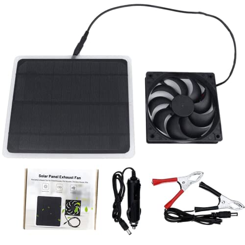 ZUZZEE 10W Solar Panel Exhaust Fan Kit, USB Portable Solar Powered Fan Outdoor IP65 Waterproof Fan for Chicken House Greenhouse Pet Houses Camping Cooling