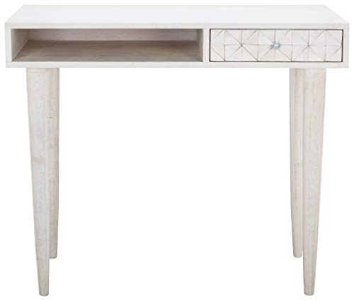 Safavieh Home Office Collection Zinnia White Wash and Silver 1-Drawer Desk, 0